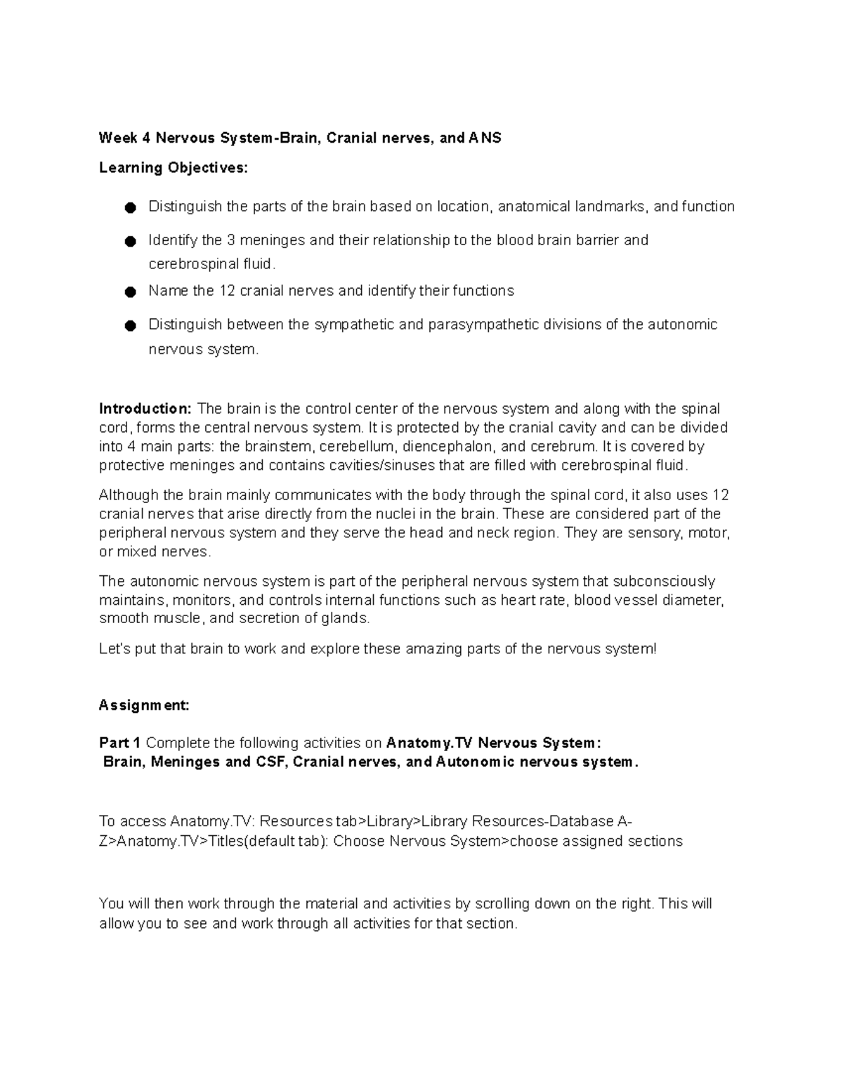 Wk4 Lab Docu - Bio - Week 4 Nervous System-Brain, Cranial nerves, and ...