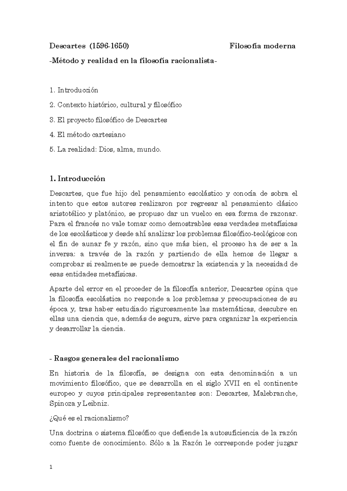 Descartes - dasf - Descartes (1596-1650) Filosofía moderna -Método y ...