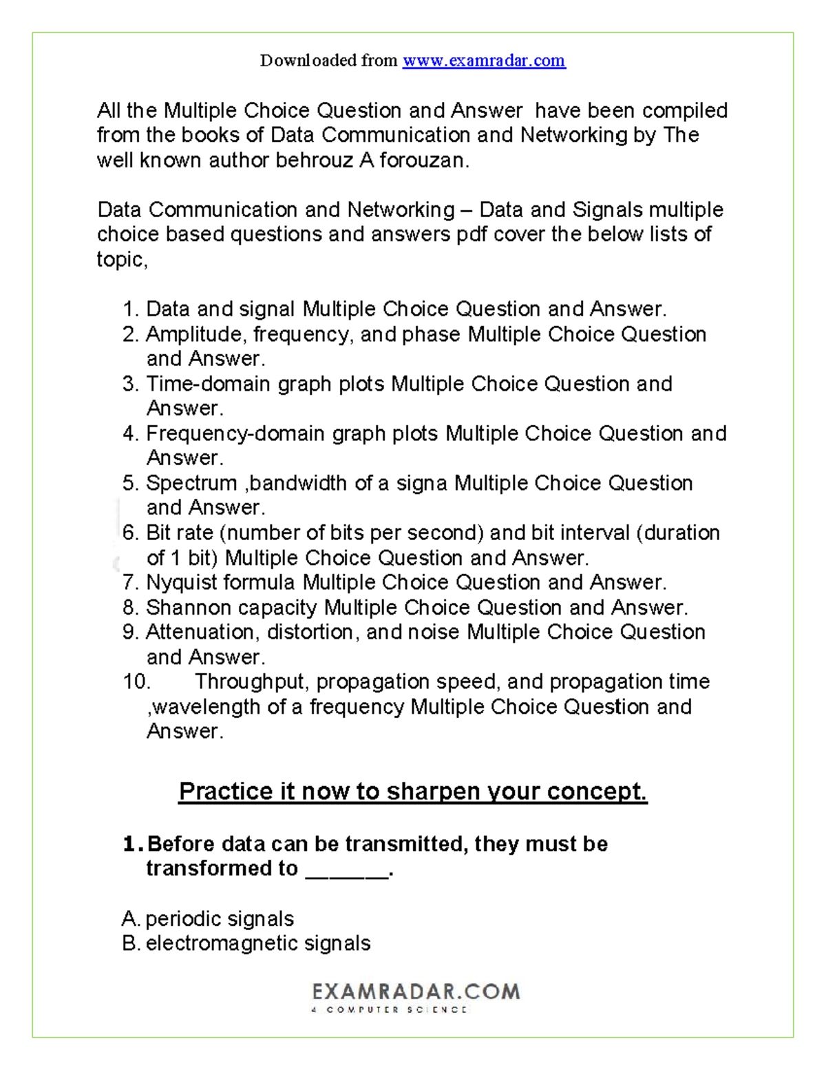 CH 3 Data and Signals multiple choice Questions and answers MCQ PDF Data communication and - Studocu
