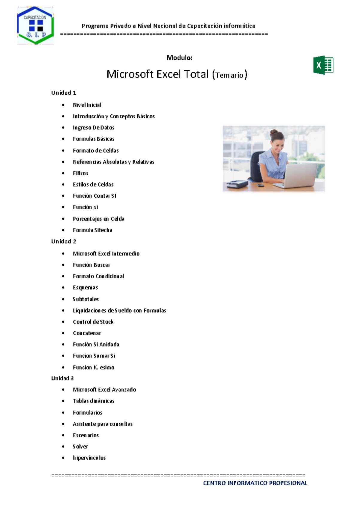 Temario Microsoft Excel Total 2021 - Programa Privado a Nivel Nacional de CapacitaciÛn inform ...