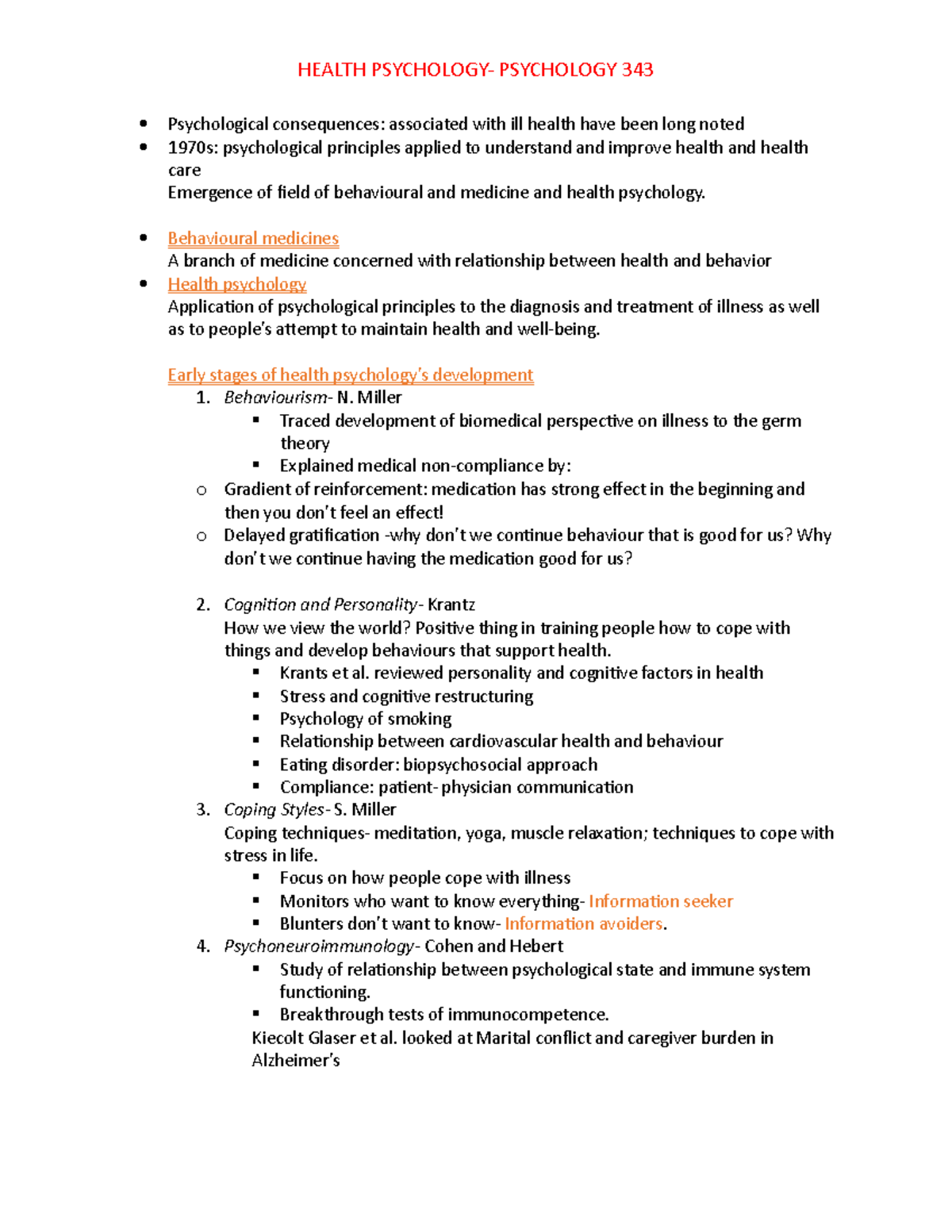 Chapter 1 copy - Lecture notes 1 - HEALTH PSYCHOLOGY- PSYCHOLOGY 343 ...