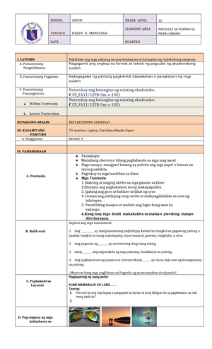 Fil 9 Dula - lesson plan - Banghay-Aralin sa Filipino 9: Dula Paksa ...