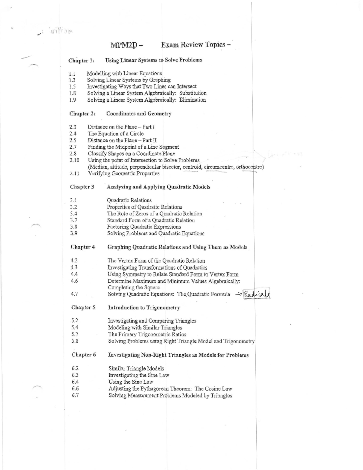 Practice Review Questions - j1 1 MPM2D- Exam Review Topics- Chapter 1 ...