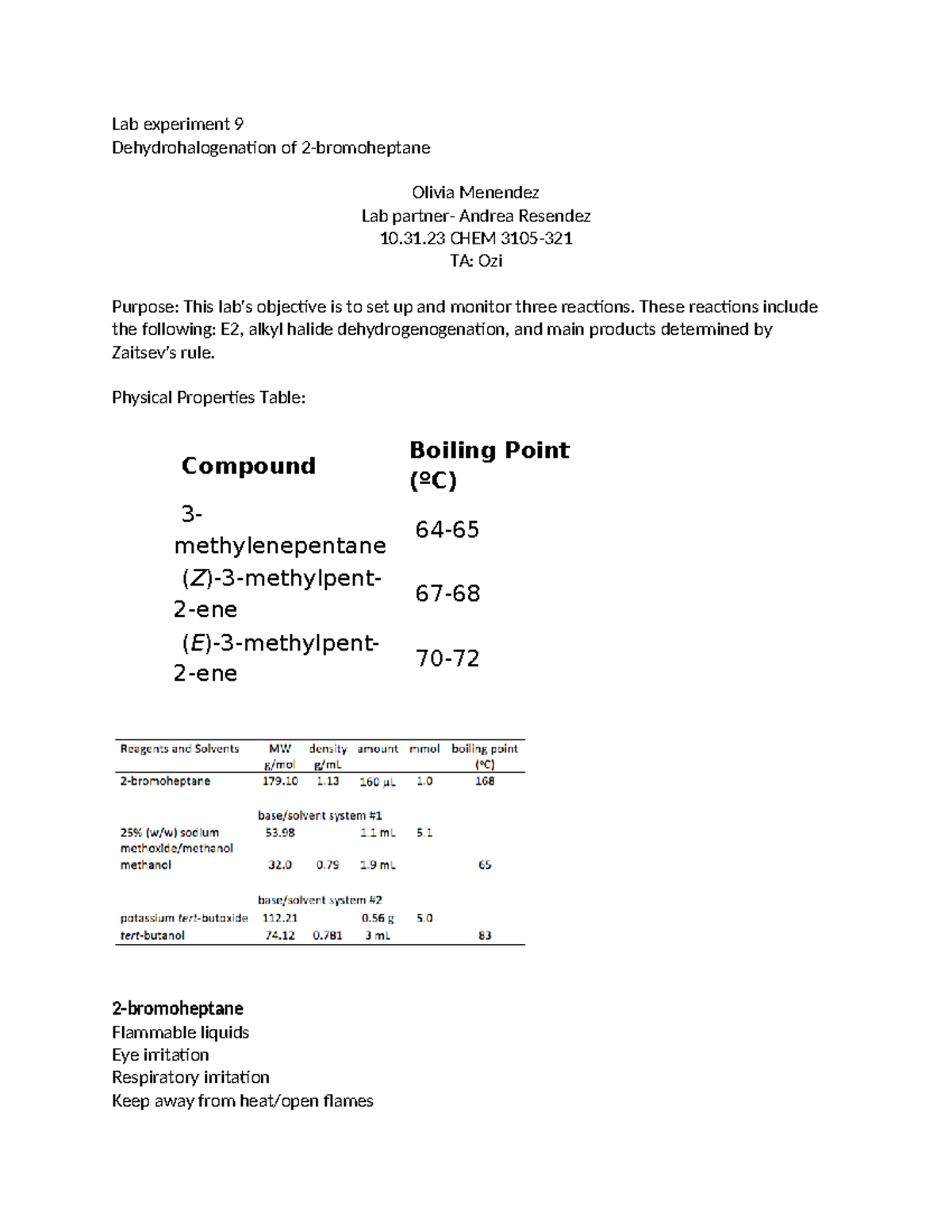 Lab experiment 9 - lab - Lab experiment 9 Dehydrohalogenation of 2 ...