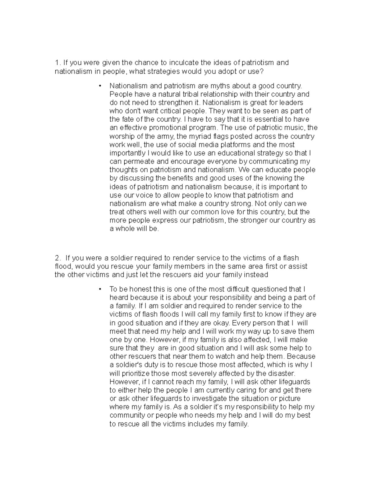 Patrotism and Nationalism - If you were given the chance to inculcate ...