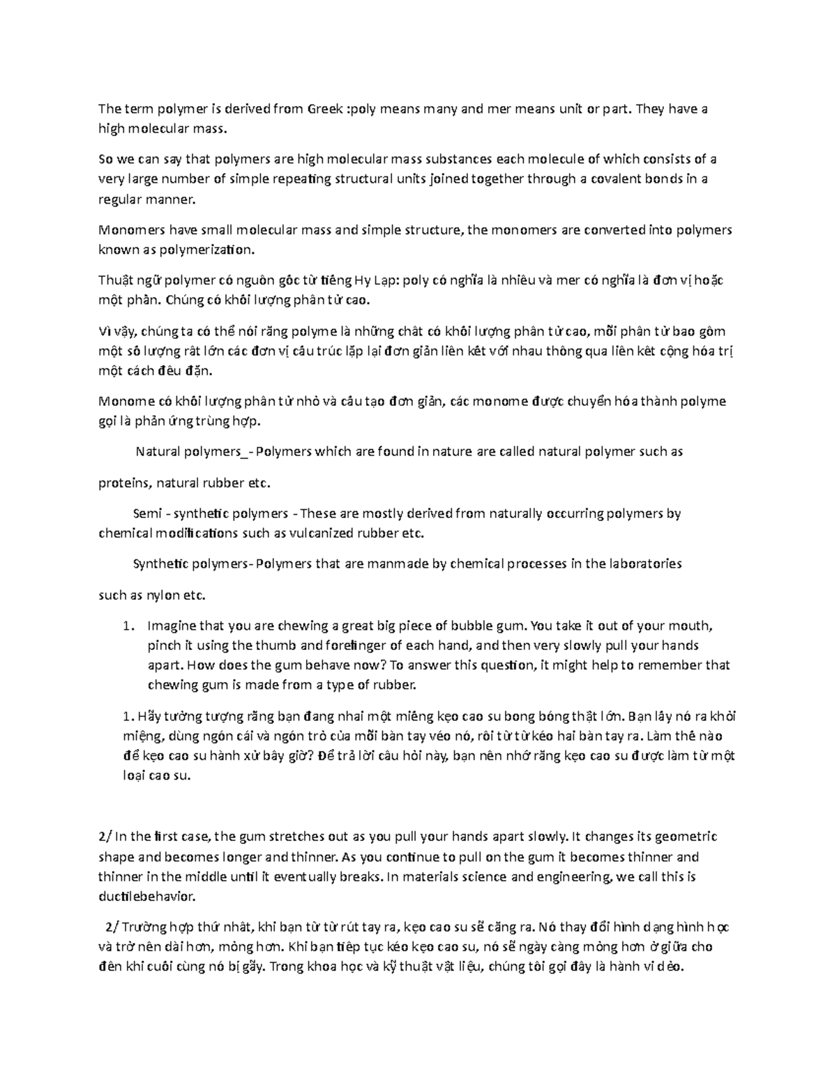 PT Final - ghh - The term polymer is derived from Greek :poly means ...