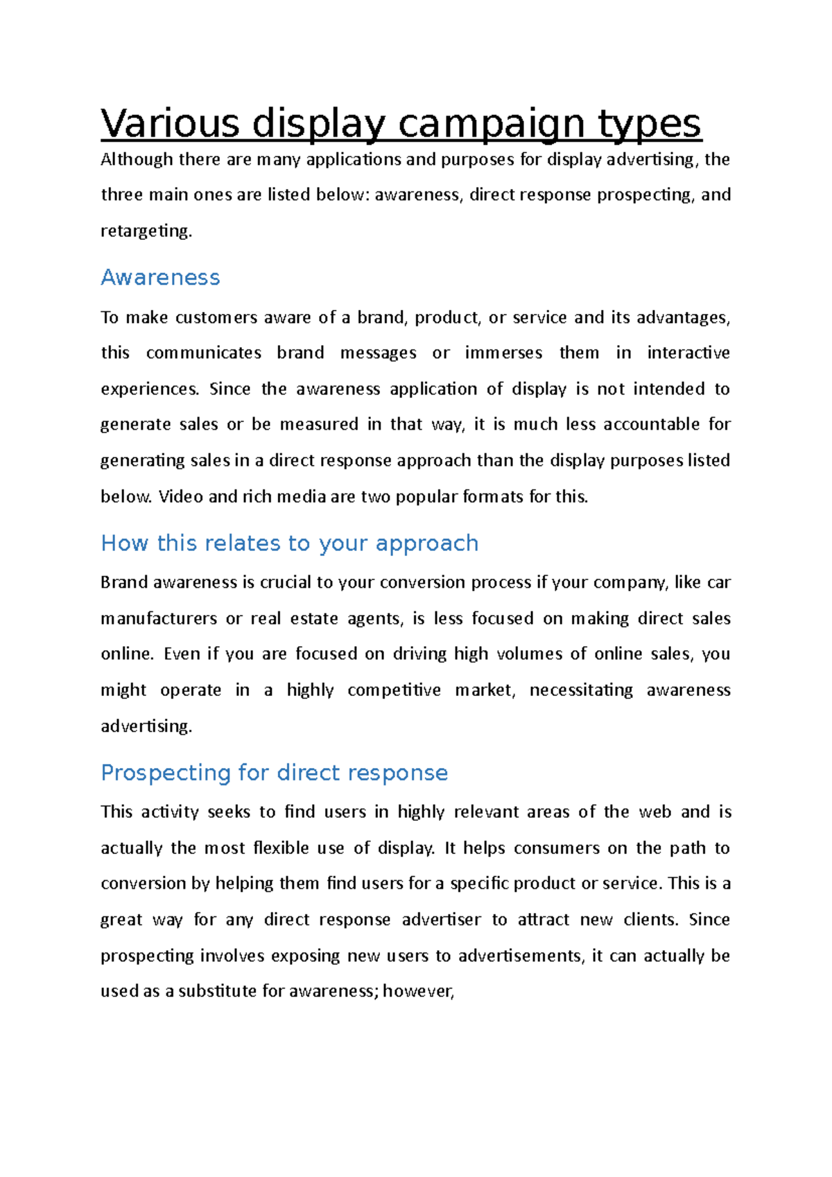 Various display campaign types - Various display campaign types ...