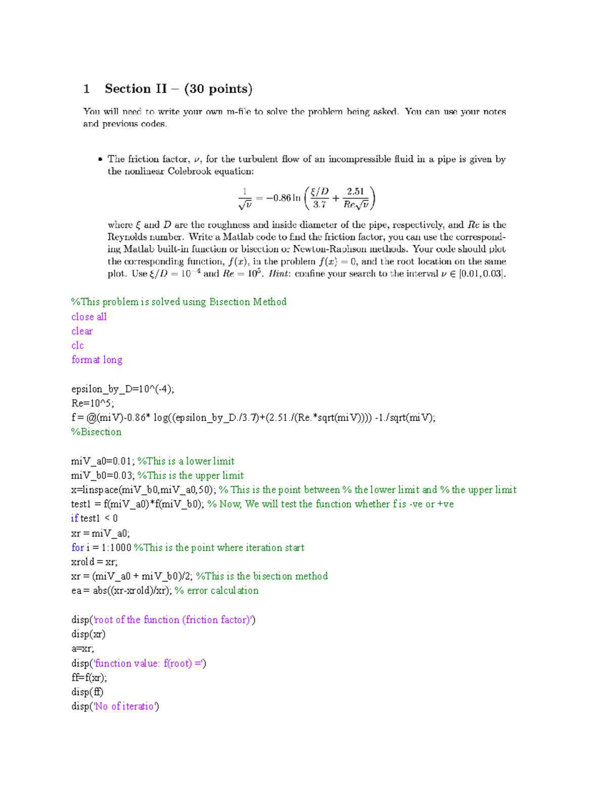 Homework 1 and codes - %This problem is solved using Bisection Method ...