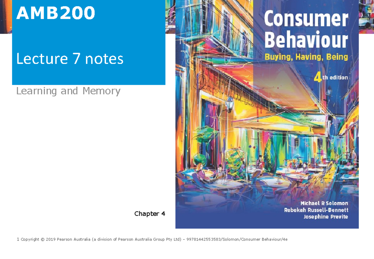 L7 notes - Learning and Memory Chapter 4 AMB Lecture 7 notes Conceptual ...