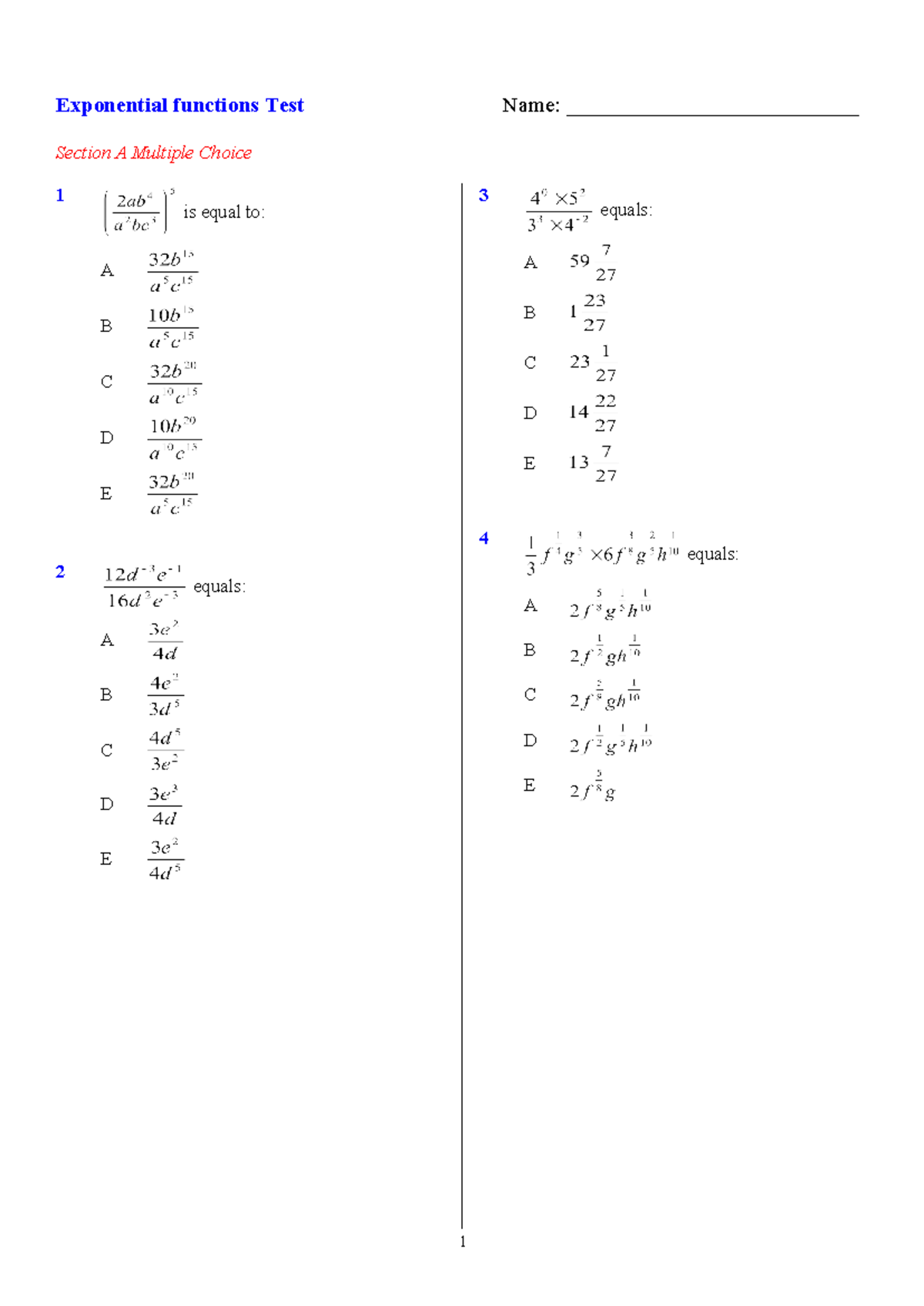 Exp test - Exponential functions Test Name ...