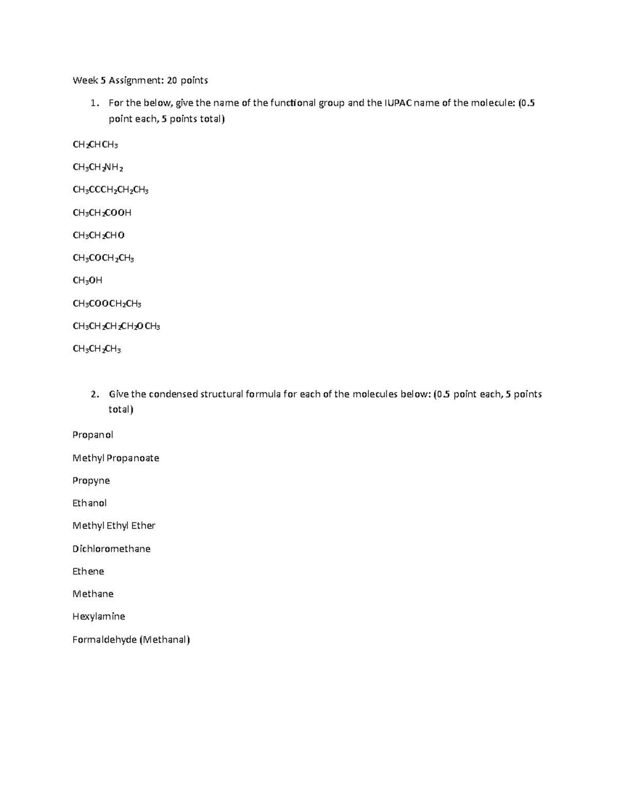 Chem120 week 5 assignment 20 points - Week 5 Assignment: 20 points 1 ...