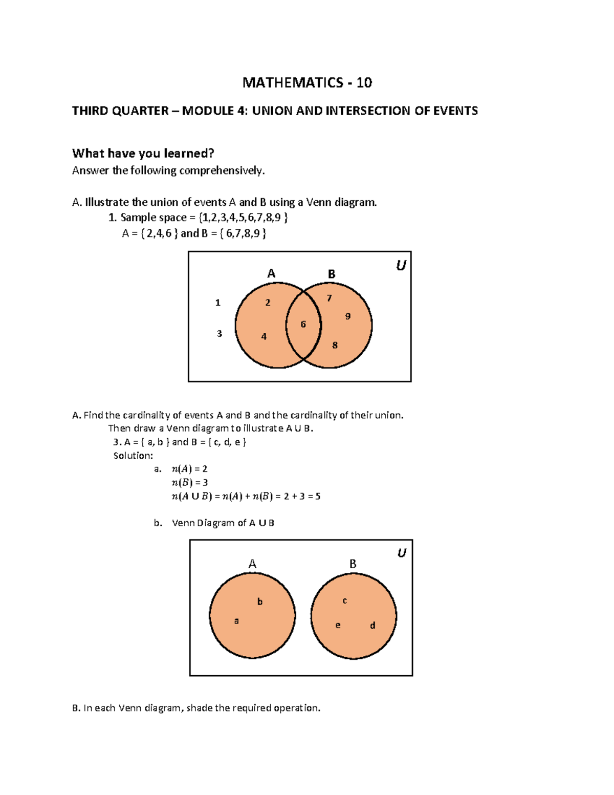 Math (Q3W4) - MATH - MATHEMATICS - 10 THIRD QUARTER – MODULE 4: UNION ...