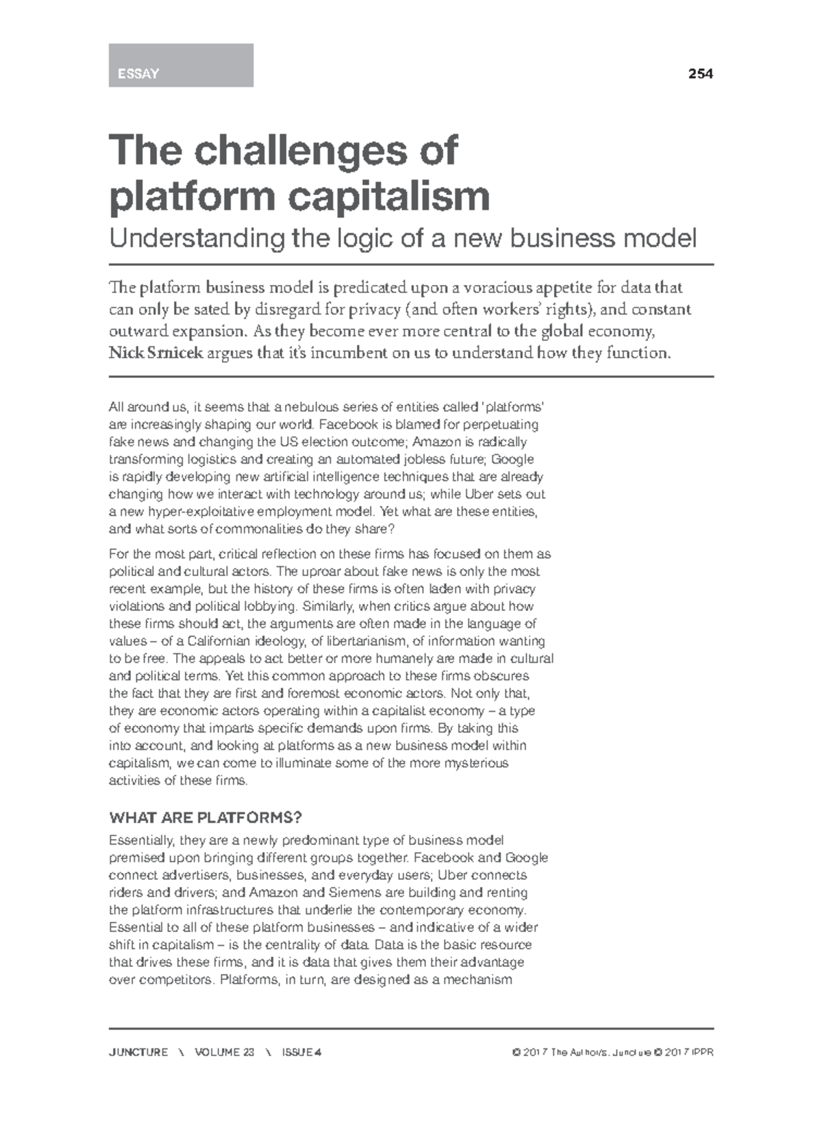 The Challenges of Platform Capitalism (Srnicek) - Juncture \ Volume 23 ...