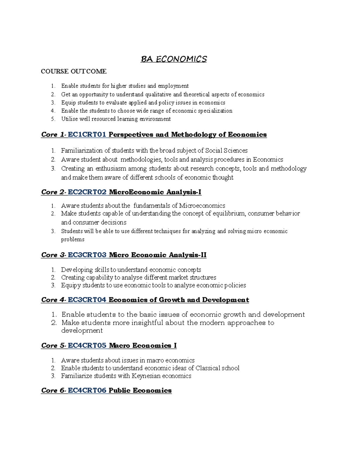 CO BA Economics - To - BA ECONOMICS COURSE OUTCOME Enable students for ...