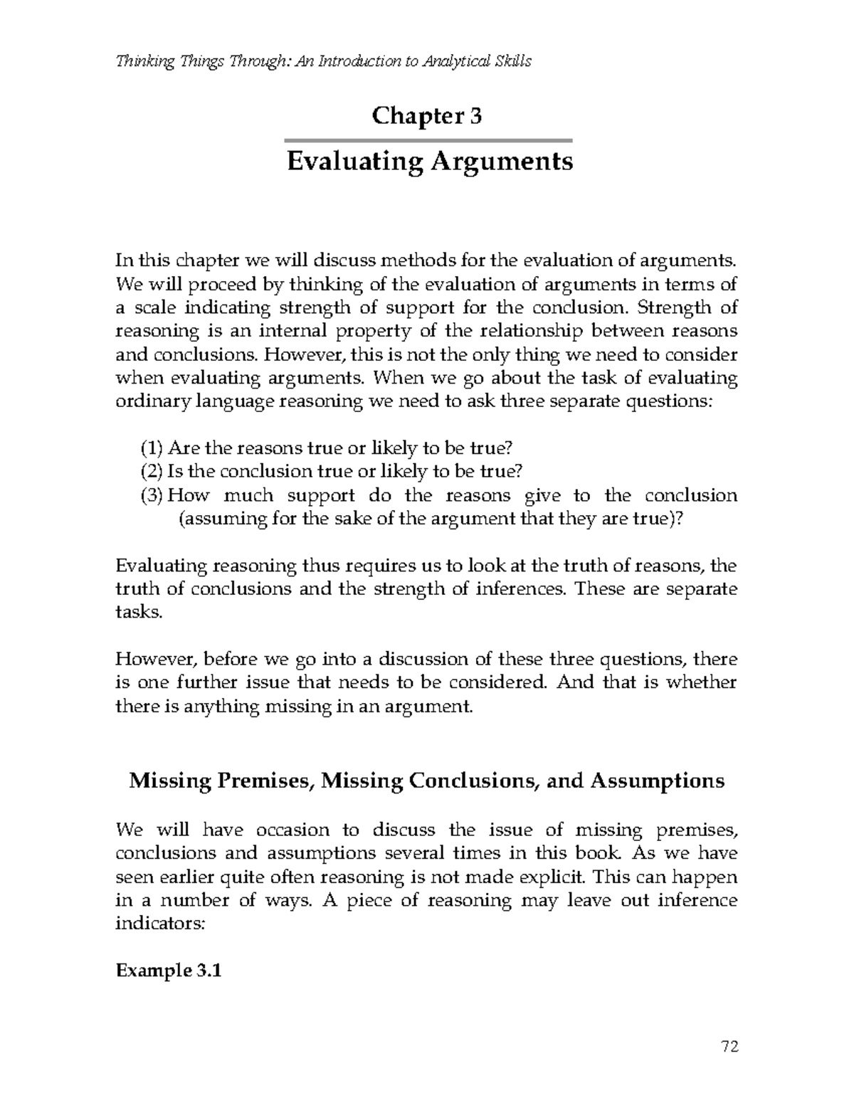 Chapter 3 - Evaluating Arguments - We will proceed thinking of the ...