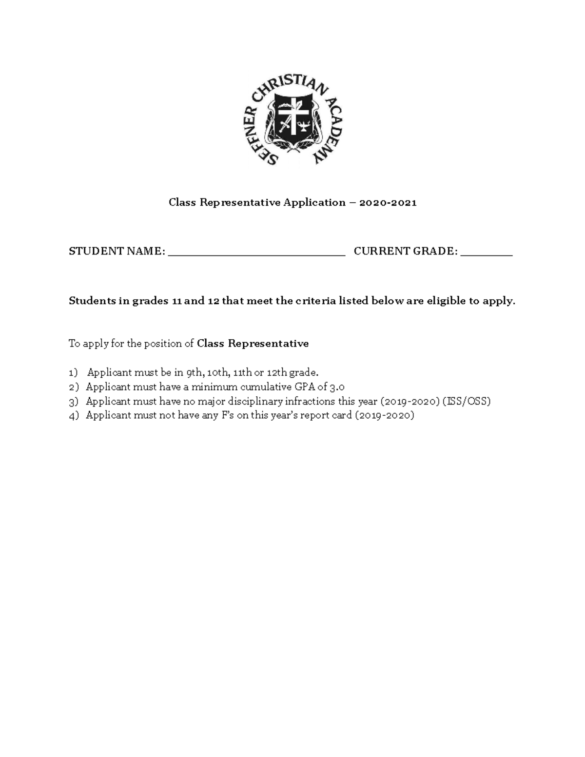 Class Representative Application - To apply for the position of Class ...