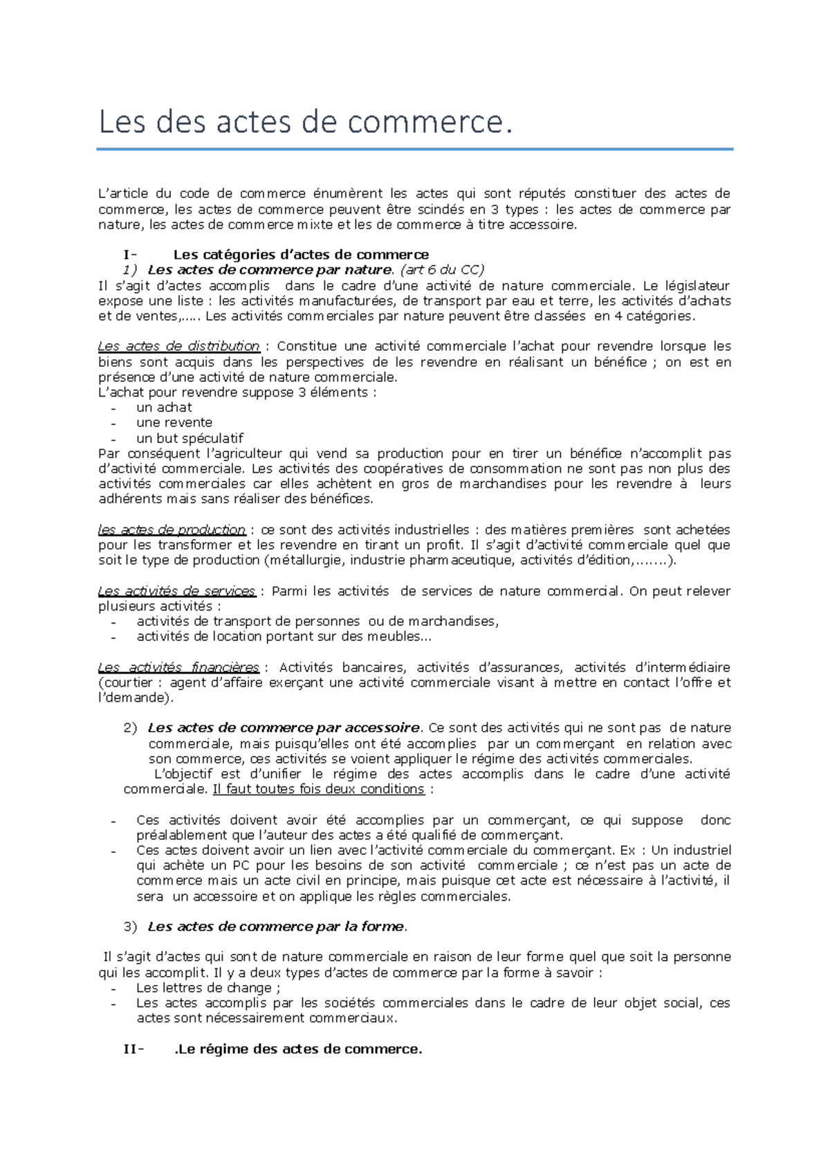 Les actes de commerce - droit commercial - Les des actes de commerce. L ...