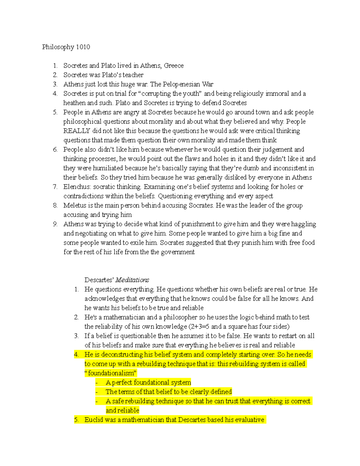 Philosophy 1010 - Lecture notes - Philosophy 1010 Socretes and Plato ...