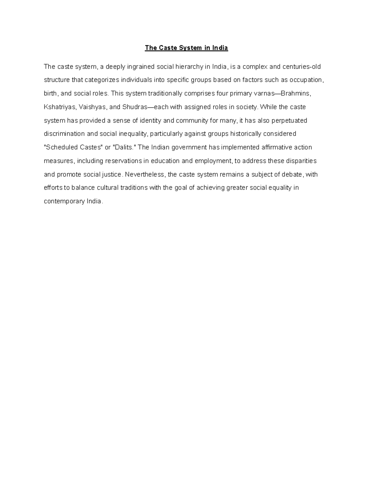 The Caste System in India - This system traditionally comprises four ...