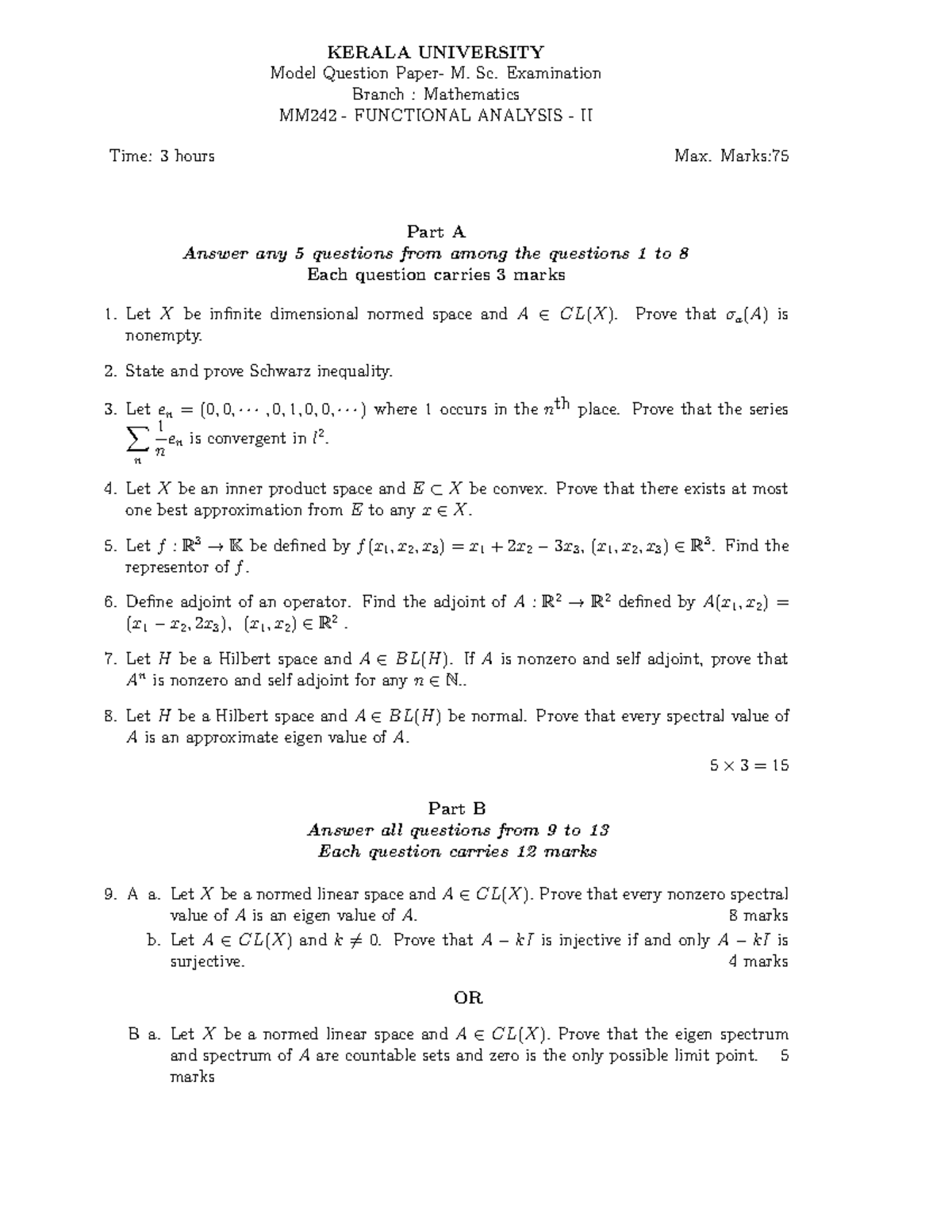 Functional analysis - KERALA UNIVERSITY Model Question Paper- M. Sc ...