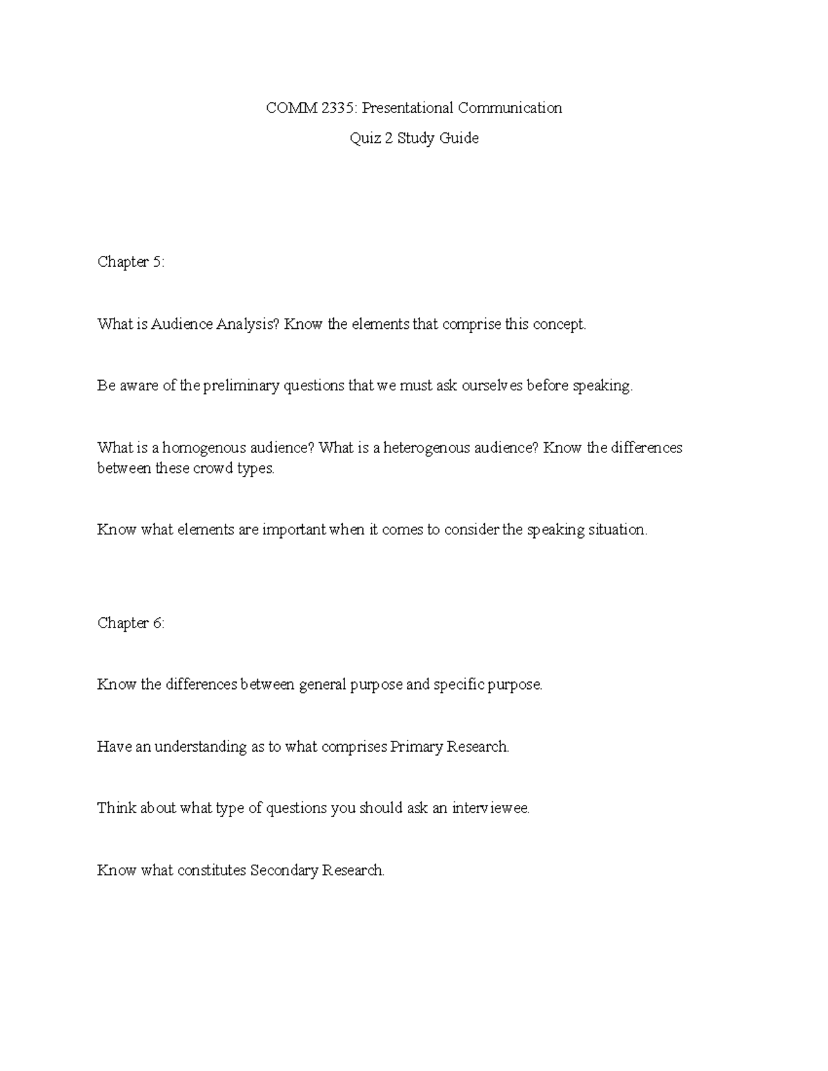 COMM 2335 Quiz 2 Review - COMM 2335: Presentational Communication Quiz ...