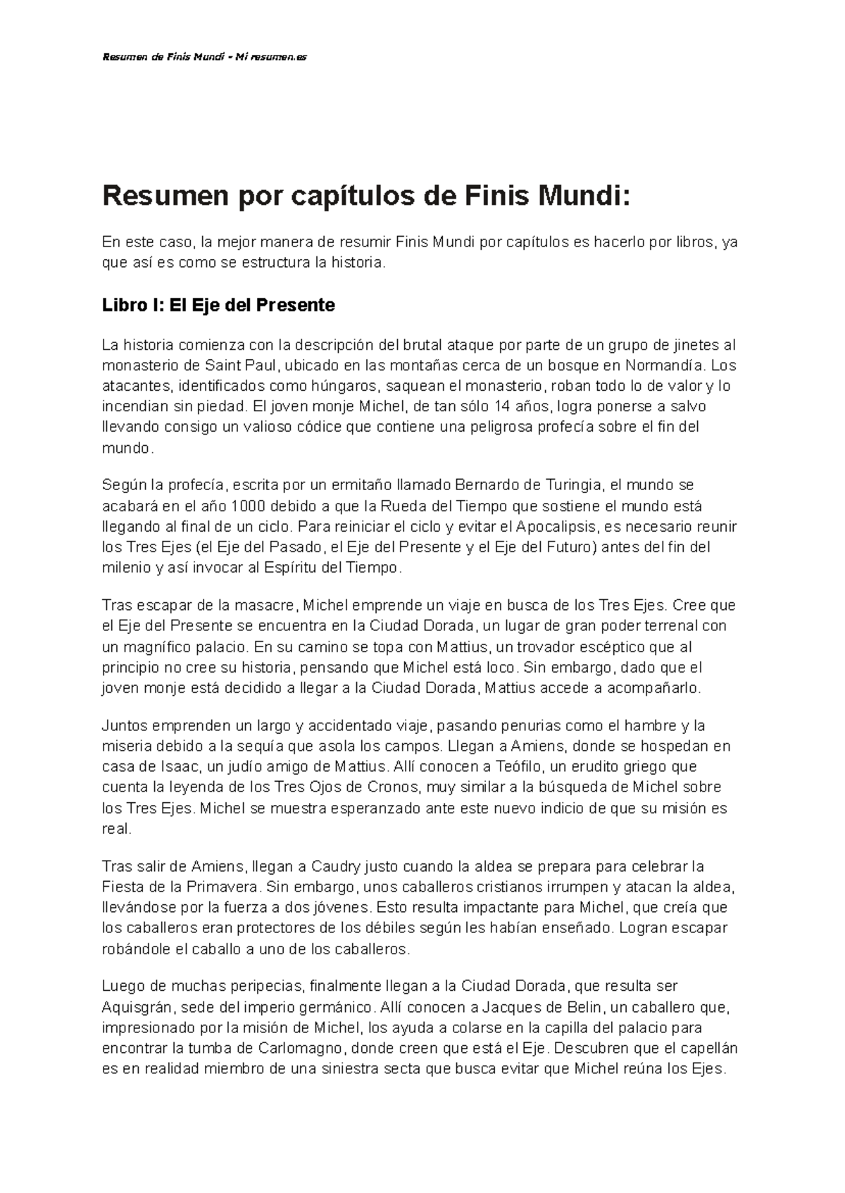 Finis Mundi resumen por capitulo Miresumen - Resumen por capítulos de ...