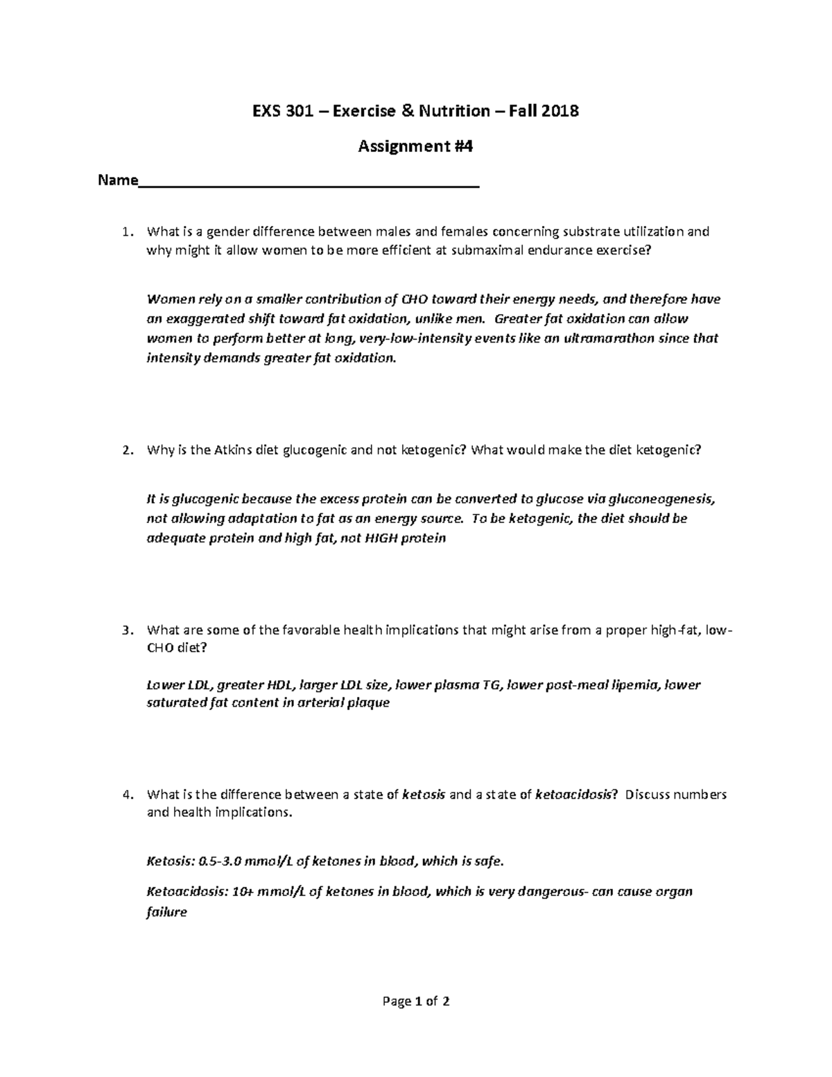EXS 301 assignment 4 key - Page 1 of 2 EXS 301 – Exercise & Nutrition ...