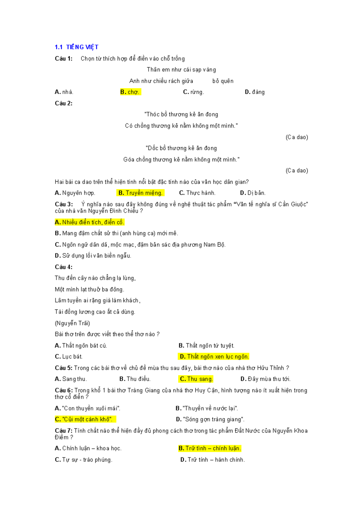 Dgnl 2023 - Dgnl 2023 - 1 TIẾNG VIỆT Câu 1: Chọn từ thích hợp để điền ...