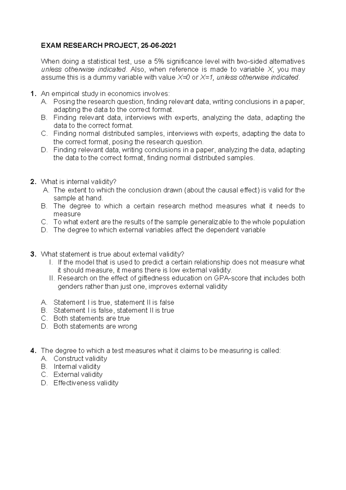 Exam250621 - oefententamen research project - EXAM RESEARCH PROJECT, 25 ...