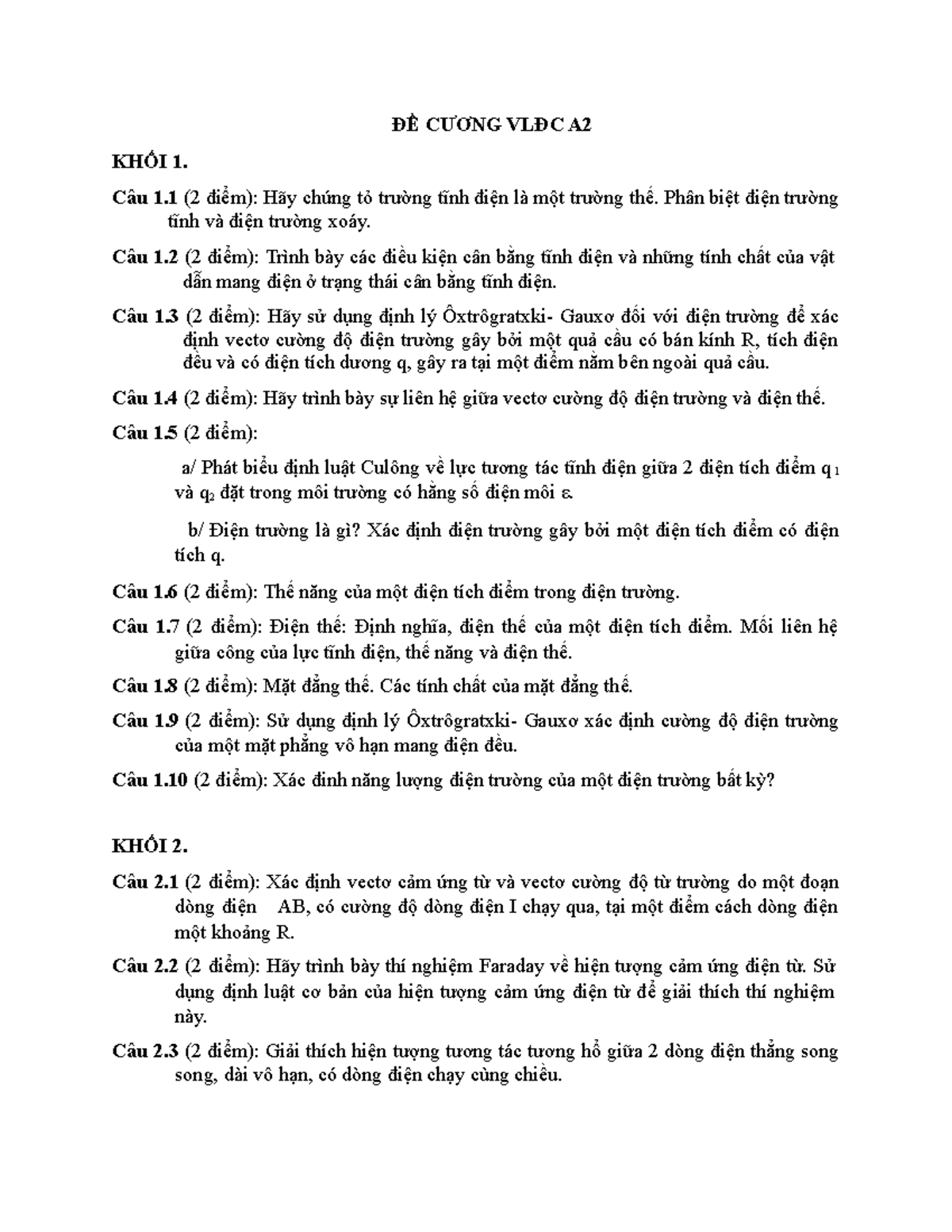E -CU O NG-VL C-A2.docx; filename= UTF-8''ĐỀ-CƯƠNG-VLĐC-A2 - ĐỀ CƯƠNG VLĐC A KHỐI 1. Câu 1 (2 ...