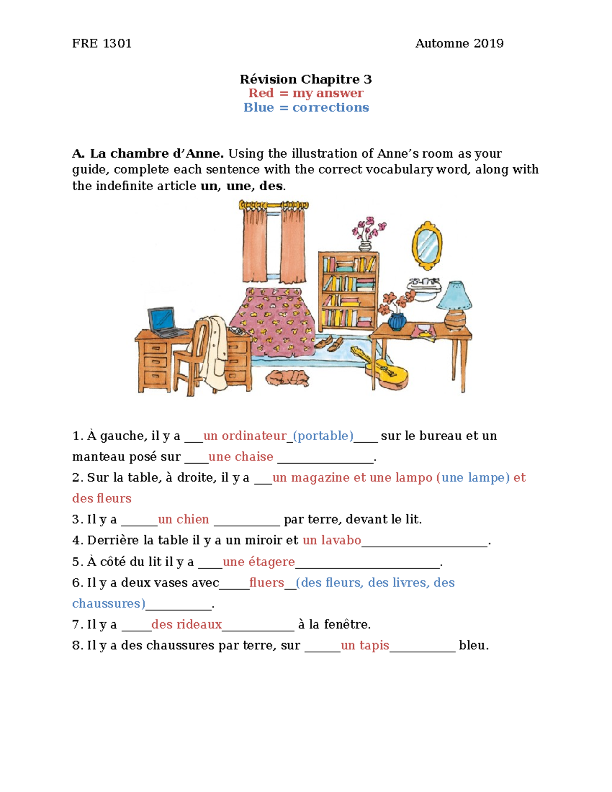 FRE 1301 Révision Chapitre 4 - Révision Chapitre 3 Red = my answer Blue ...
