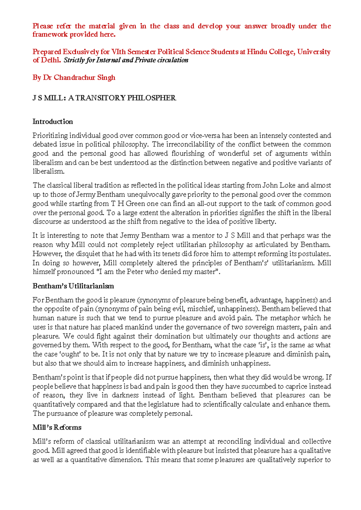 J S MILL Transitory Philosopher - framework provided here. Prepared ...