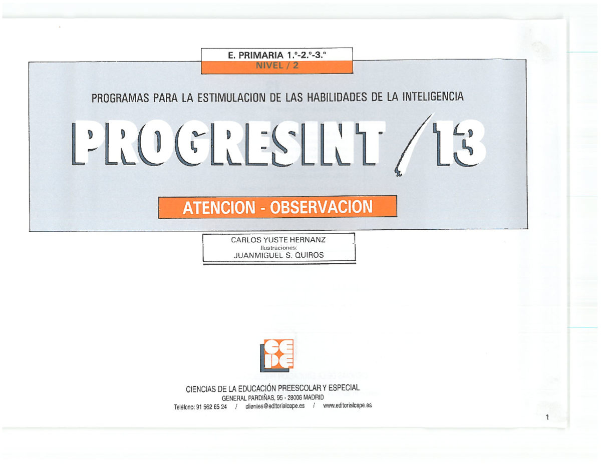 Progresint 13 (atencion observ 123ºep) - Historia da Educación Infantil - Studocu