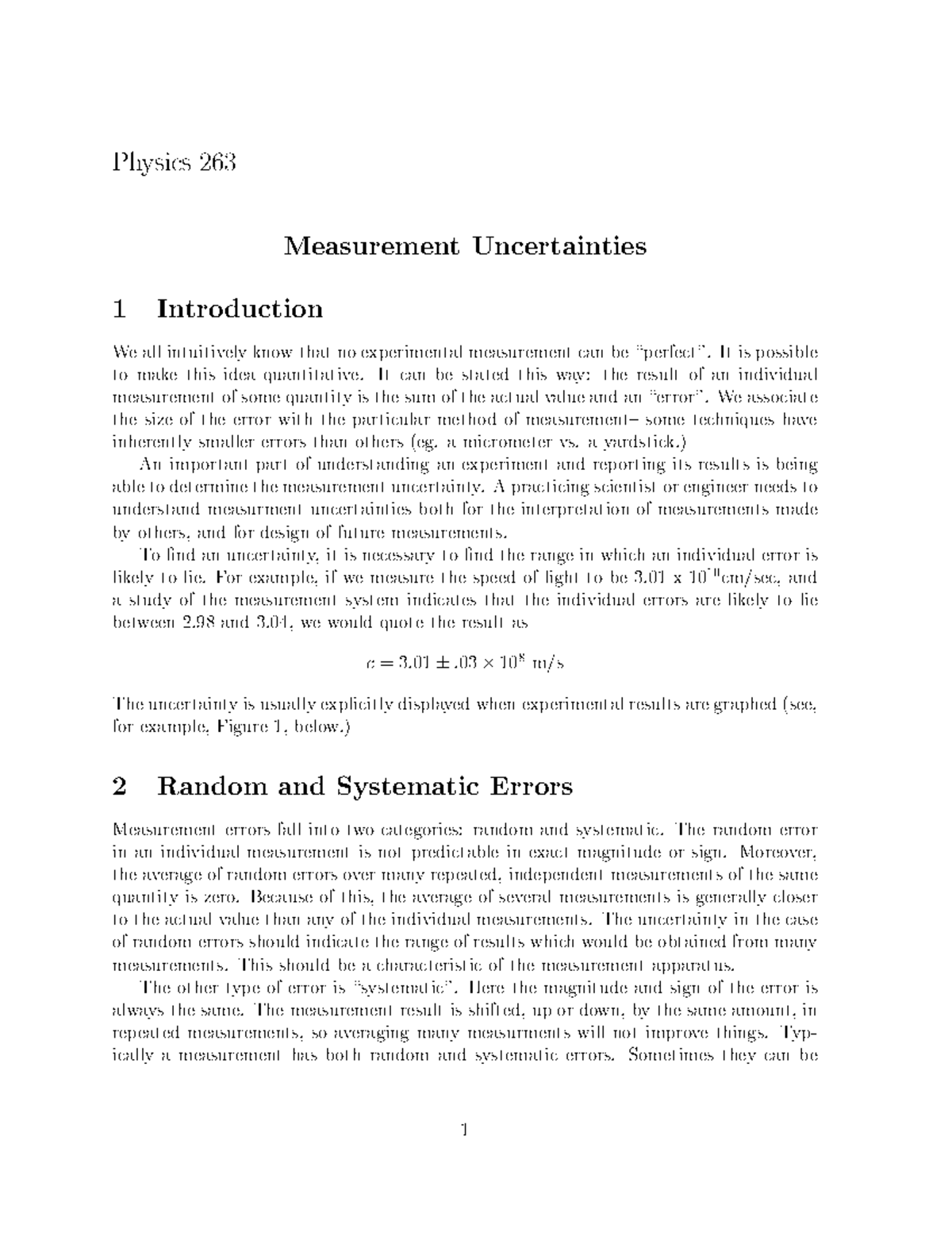 Handout Measurement Uncertainties - Physi s 263 Measurement Un ...