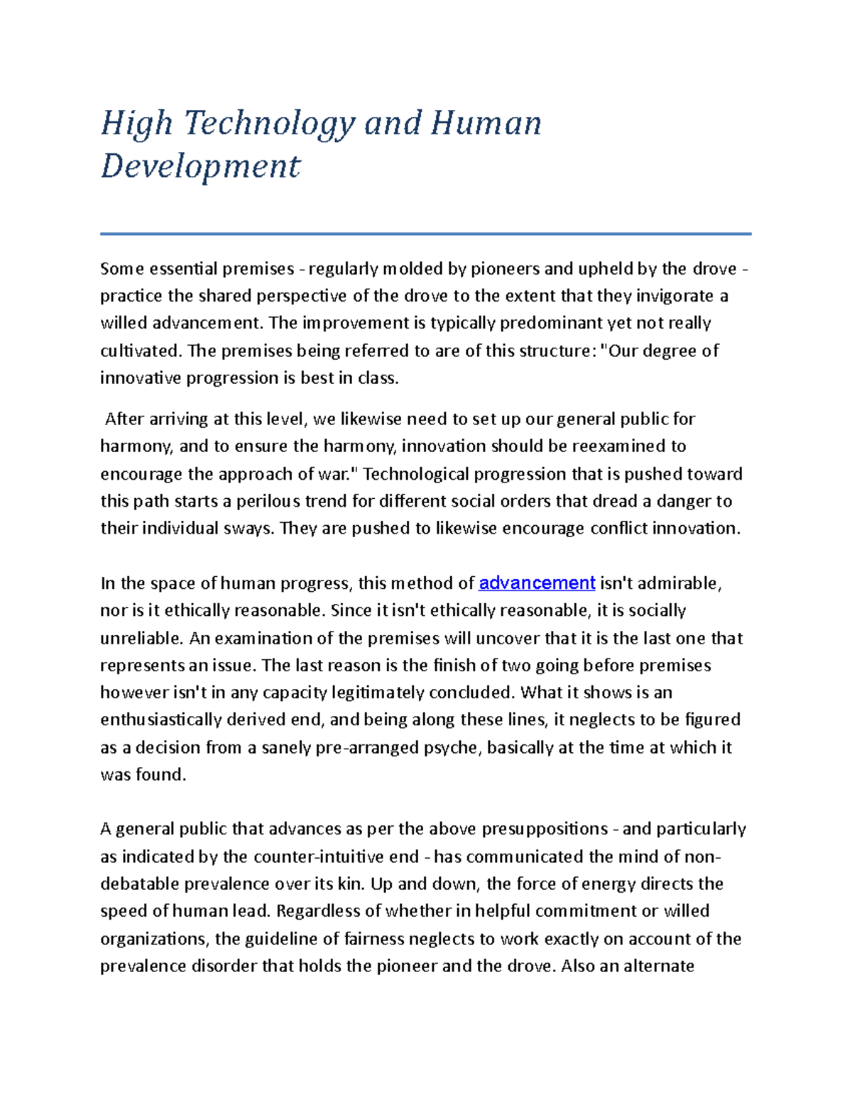 High Technology and Human Development - High Technology and Human Development Some essential ...