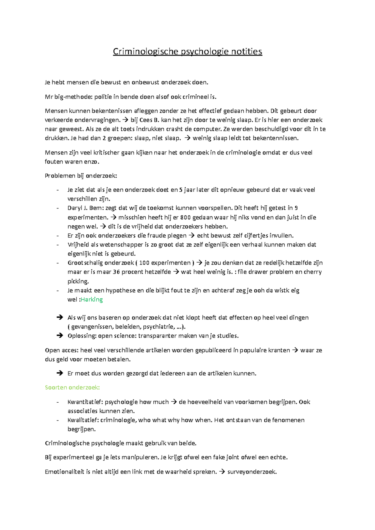 Criminologische Psychologie Notities Inleiding In De Psychologie En