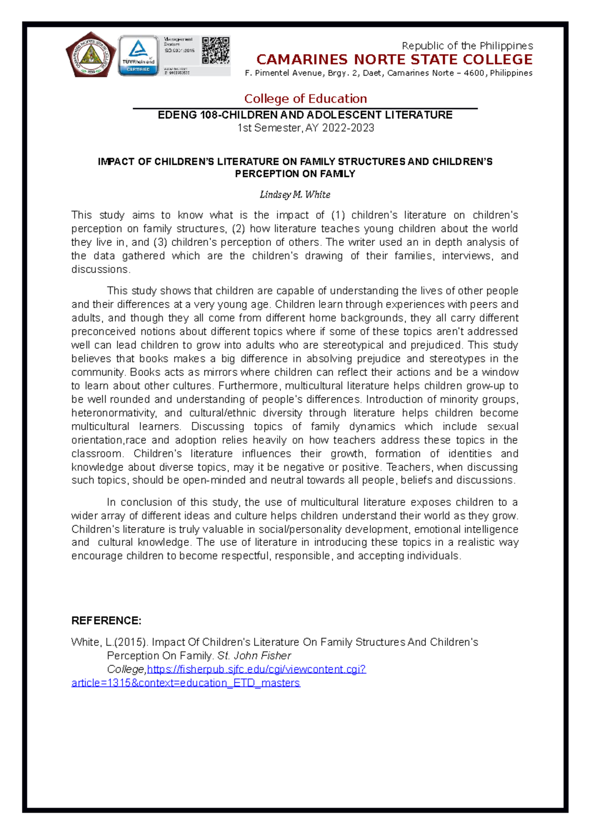 Edeng 103 WEEK 11 Asynchronous Activity - Republic of the Philippines ...