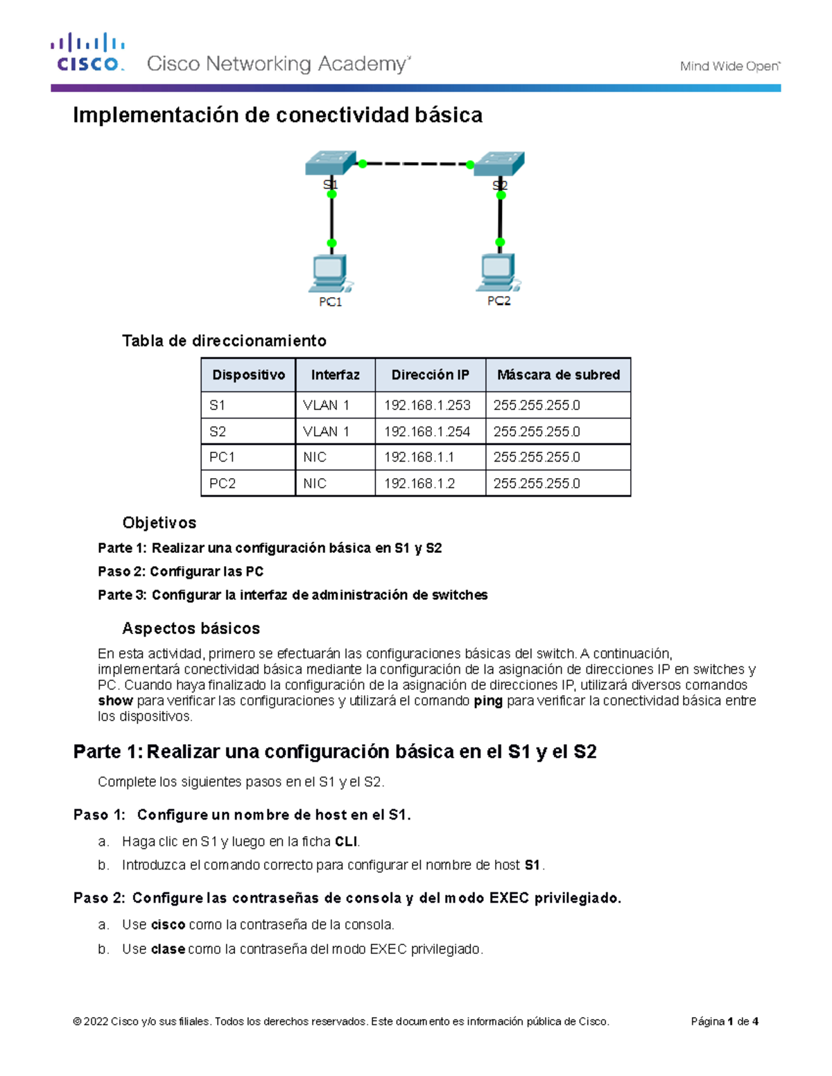 Implementación de conectividad básica - Implementación de conectividad básica Tabla de - Studocu