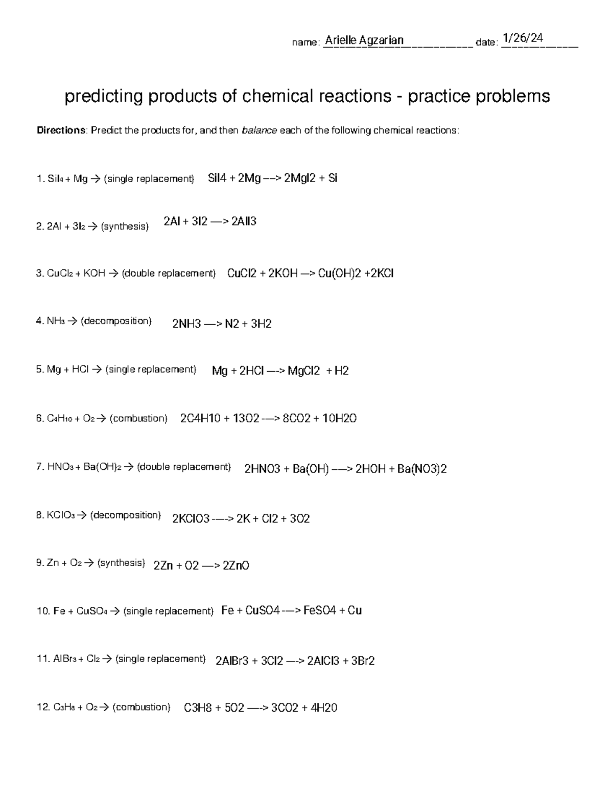 Extra Practice Predicting products - name ...