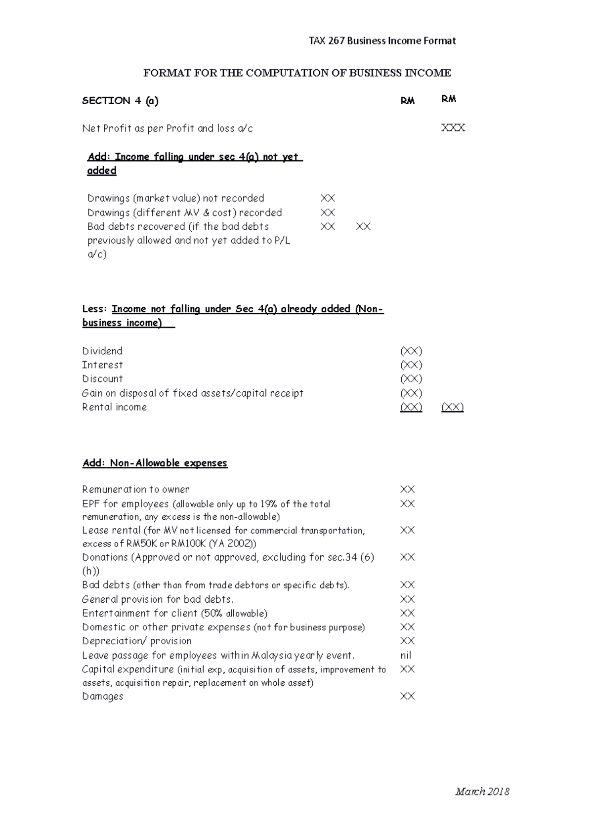 Topic 5- Format FOR THE Computation OF Business Income - TAX 267 ...