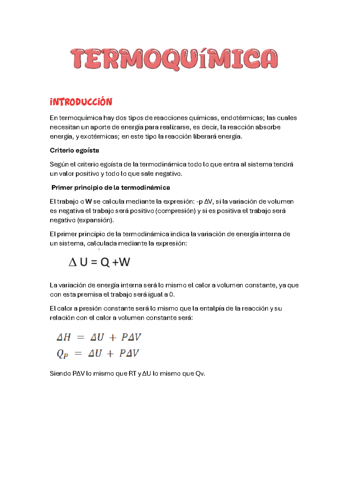Termoquímica resumen - Introducción En termoquímica hay dos tipos de ...