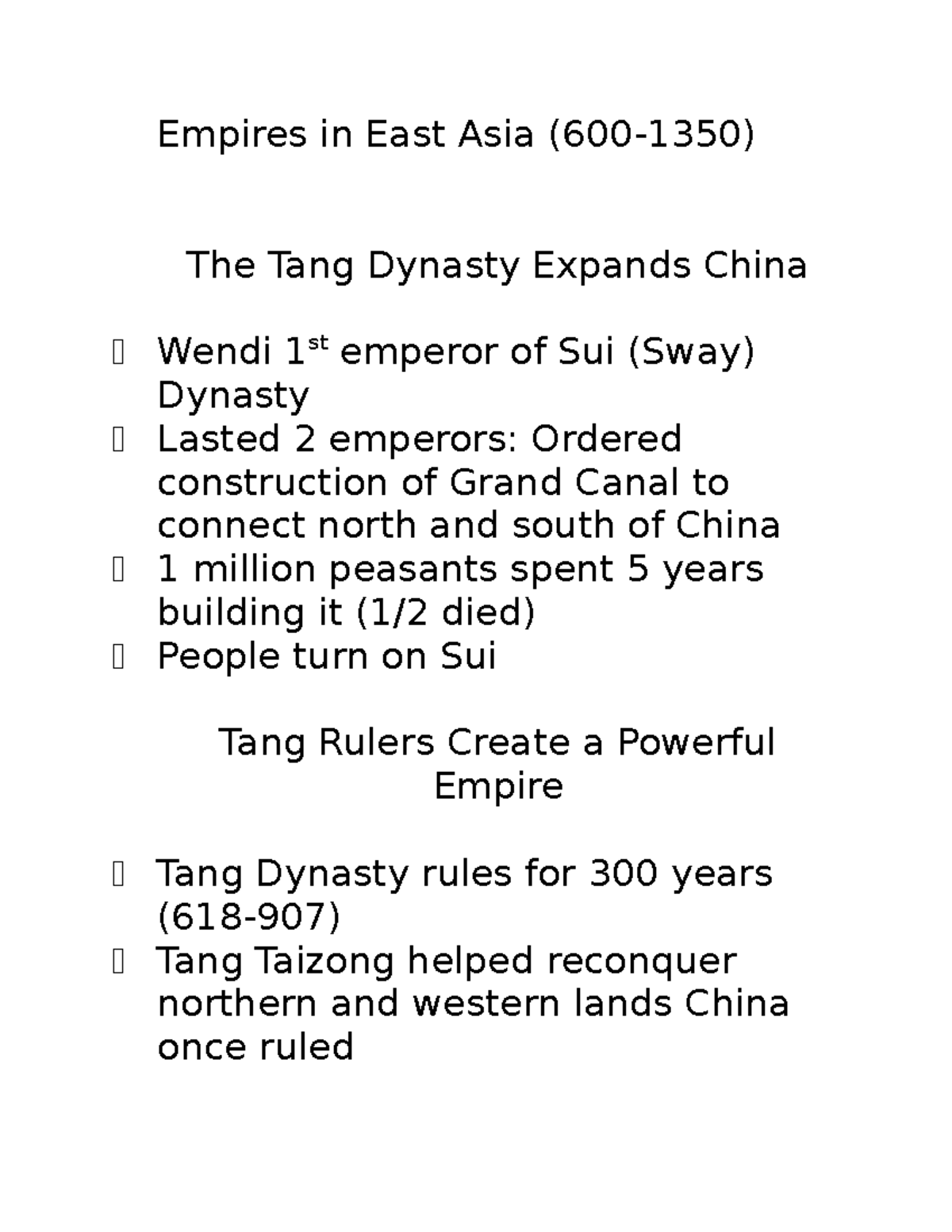 Empires in East Asia: Tang Song and Mongol - Studocu