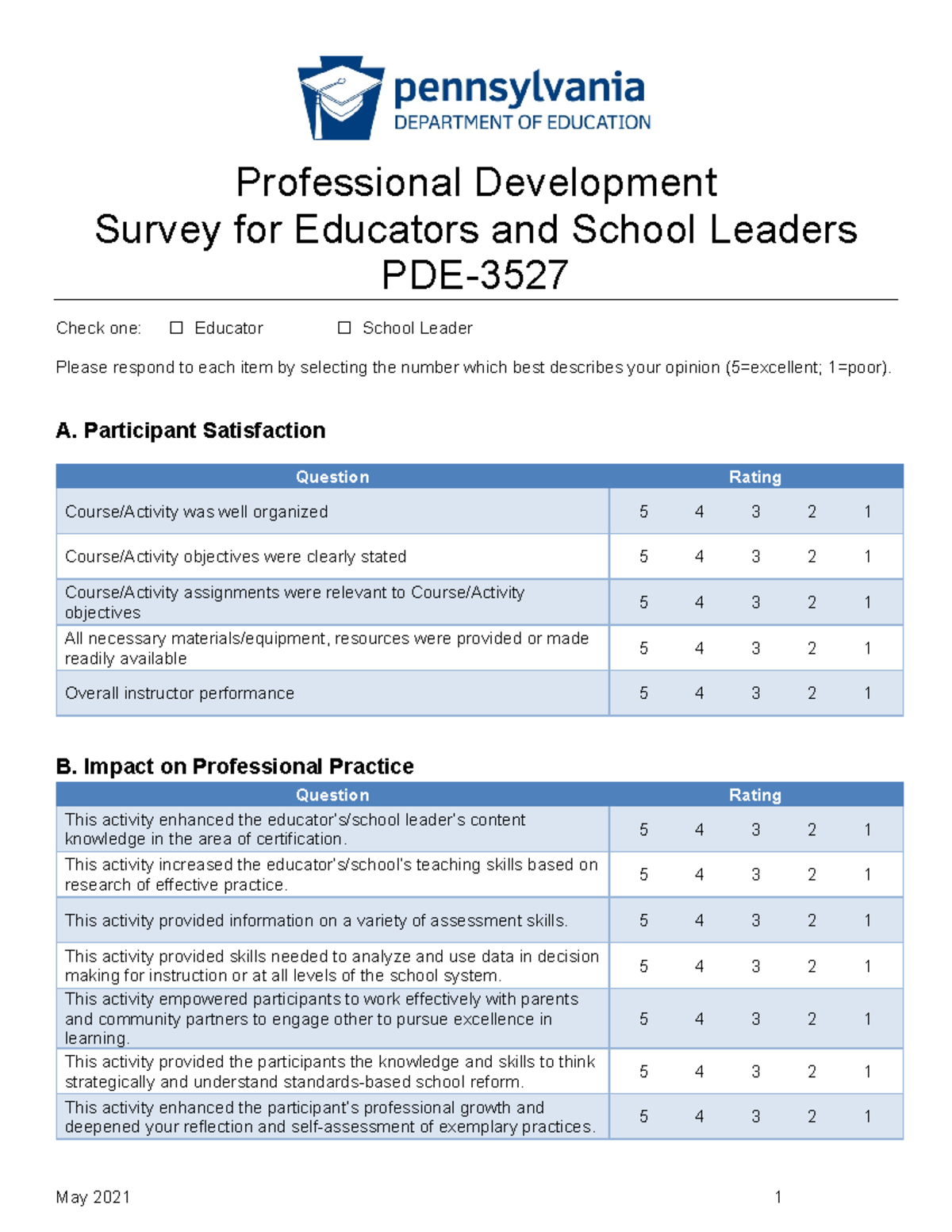 Professional Development Survey for Educators and School Leaders ...