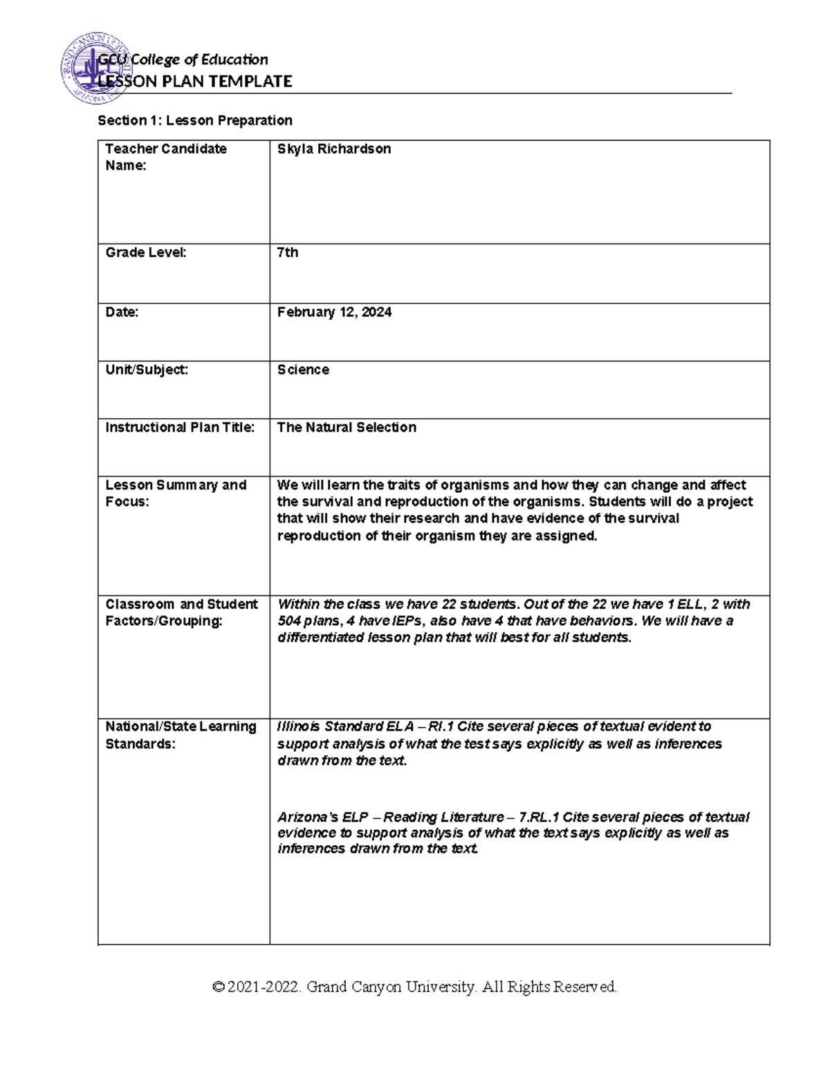 Benchmark – Lesson Planning for English Language Learners - LESSON PLAN ...