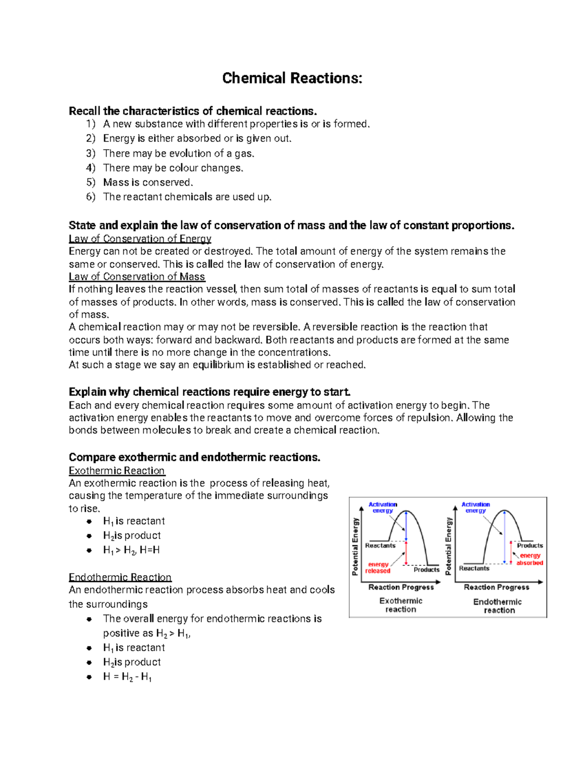 Yr 10 Science Chemistry Classwork - Chemical Reactions: Recall the ...