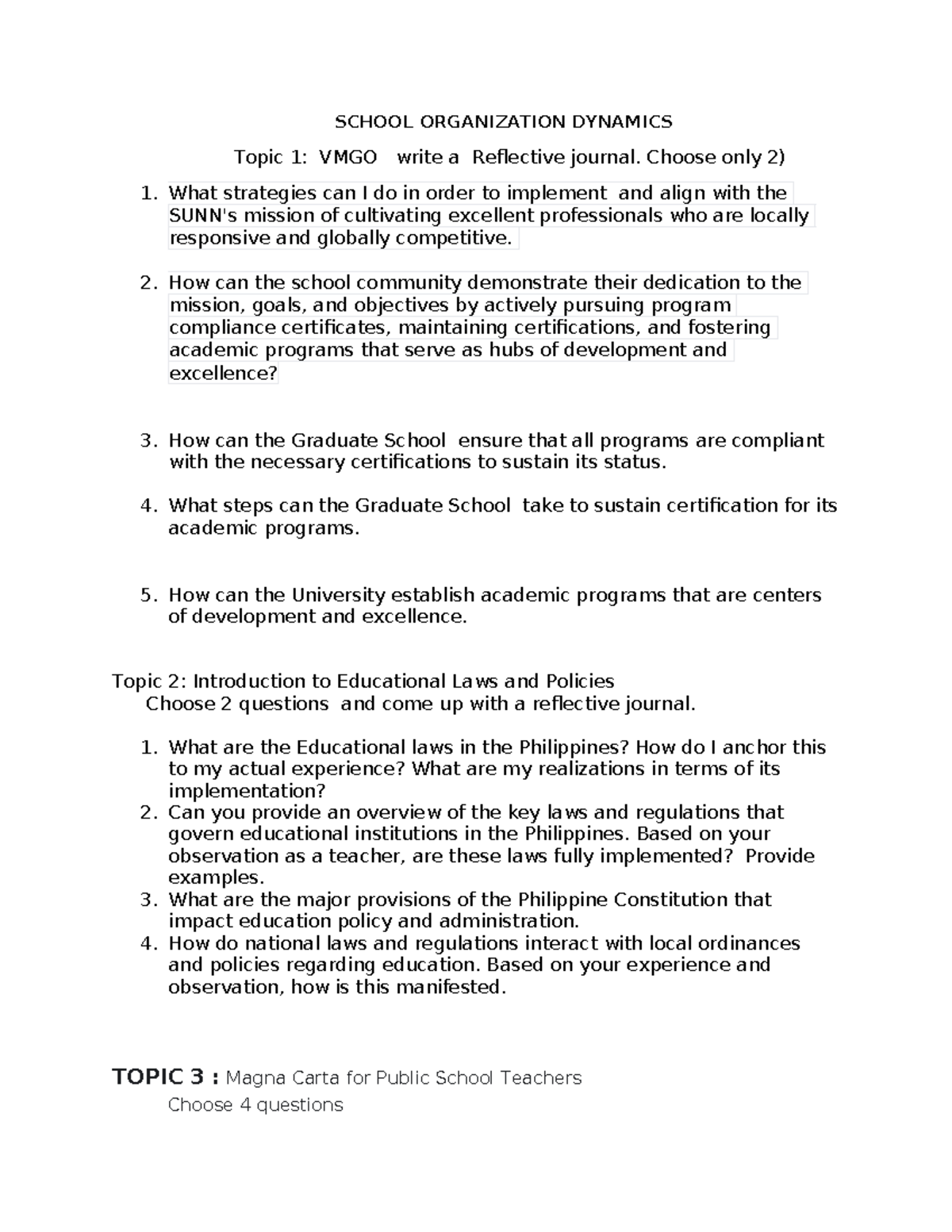School-dynamics-for-topic-1 - SCHOOL ORGANIZATION DYNAMICS Topic 1 ...