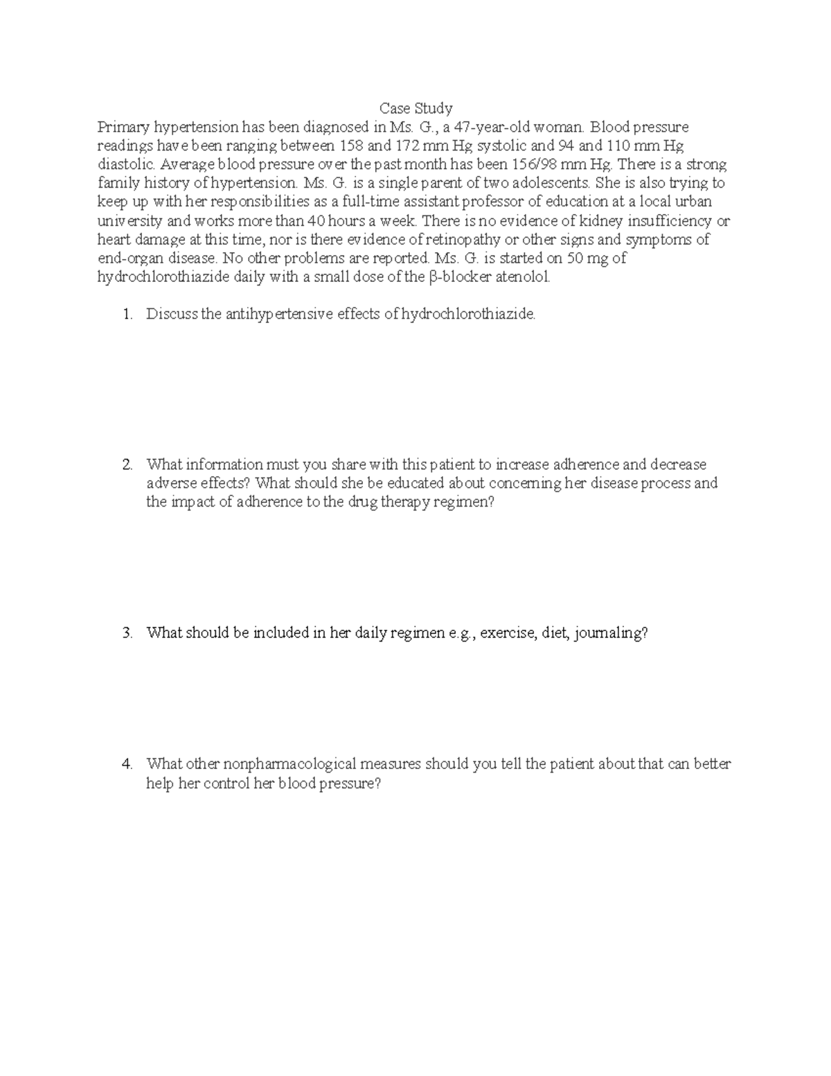 Case Study 2019 Pharm Cardiocn Student - Case Study Primary ...