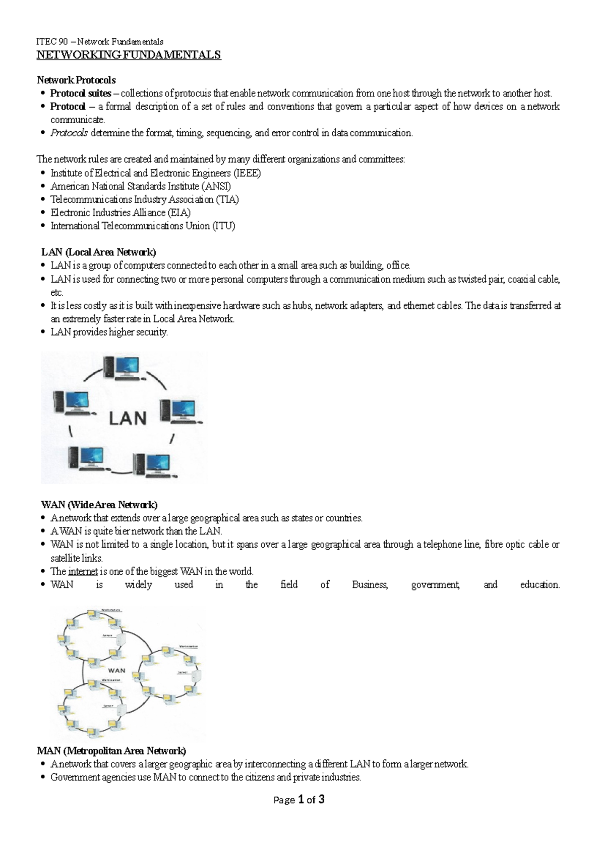 ITEC90-Networking Fundamentals - ITEC 90 – Network Fundamentals NETWORKING FUNDAMENTALS Network ...