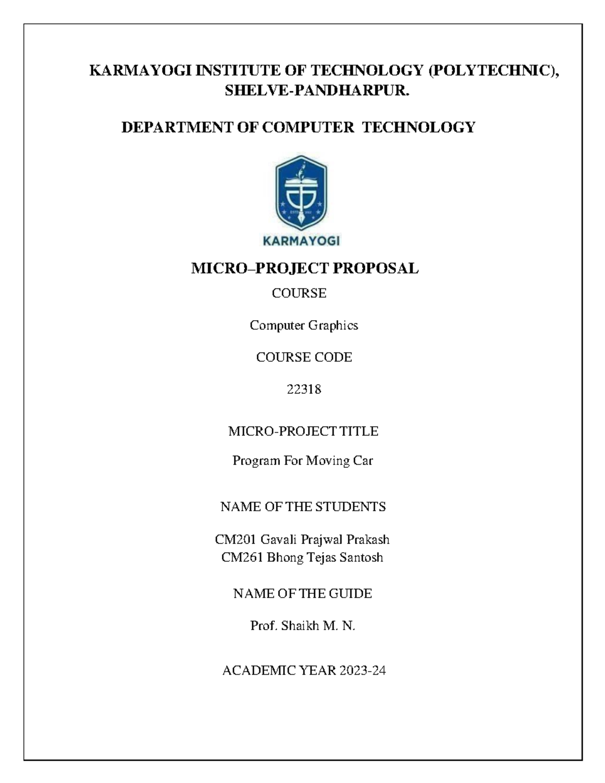 CGR Proposal-2 - KARMAYOGI INSTITUTE OF TECHNOLOGY (POLYTECHNIC ...