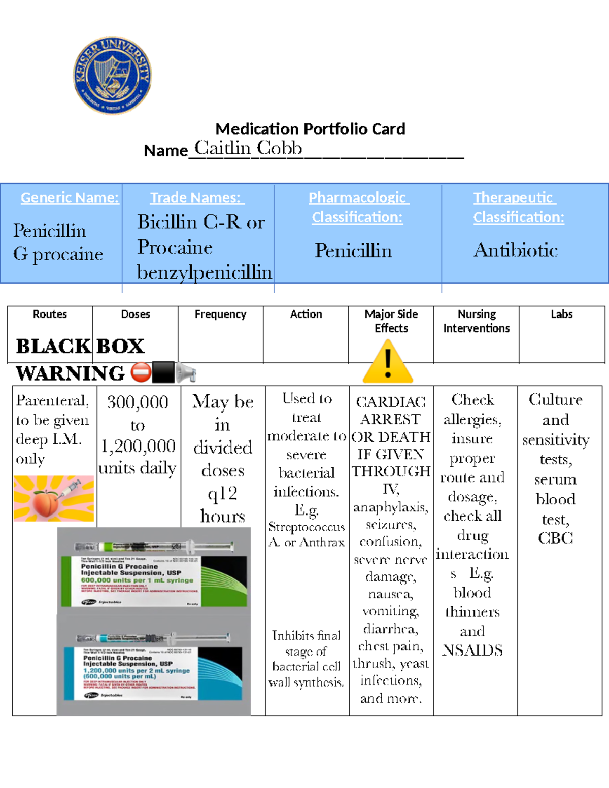 Penicillin - med card - Medica'on Por-olio Card Name ...